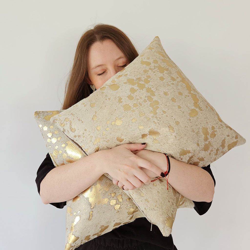 Metallic Gold Cowhide Pillow , Anti-Slip Backing | eCowhides
