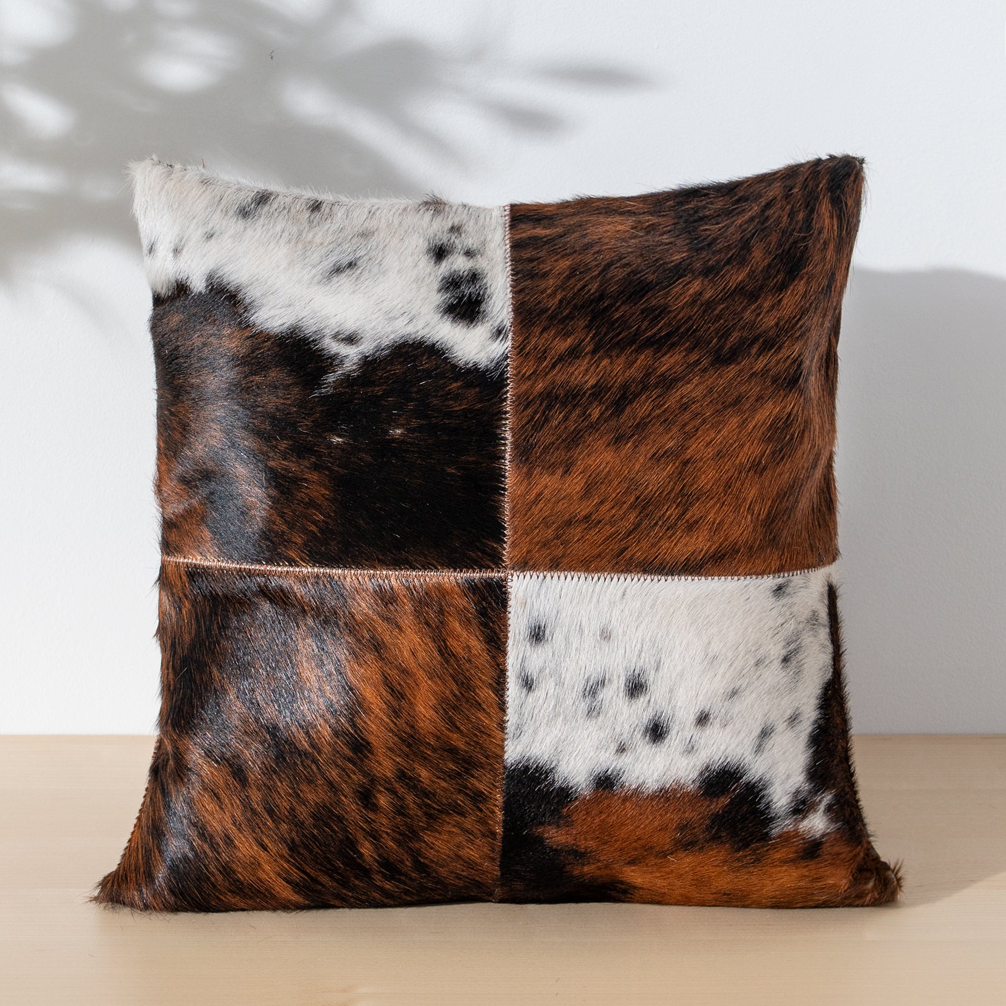 Tricolor Cowhide Patchwork Pillow - Premium Four-Panel Cowhide Cushion ...